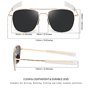 RCXKOOM Aviator Sunglasses for Men Army Military Style Polarized Pilot Sun Glasses Metal Frame Spring Hinge Bayonet Temple Shades