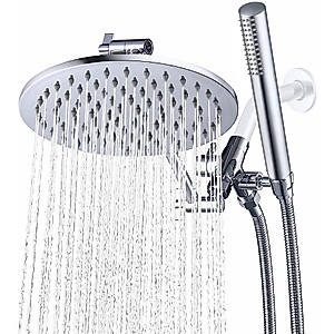 G-Promise All Metal Dual Shower Head Combo | 8" Rainfall Shower Head, Handheld Shower Wand | Smooth 3-way Diverter | with Adjustable Extender - An Upgrade of Shower Experience (Polished Chrome)