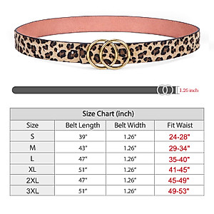 SANSTHS Womens Leopard Belt with Removable Gold Double Ring Buckle for Jeans, L