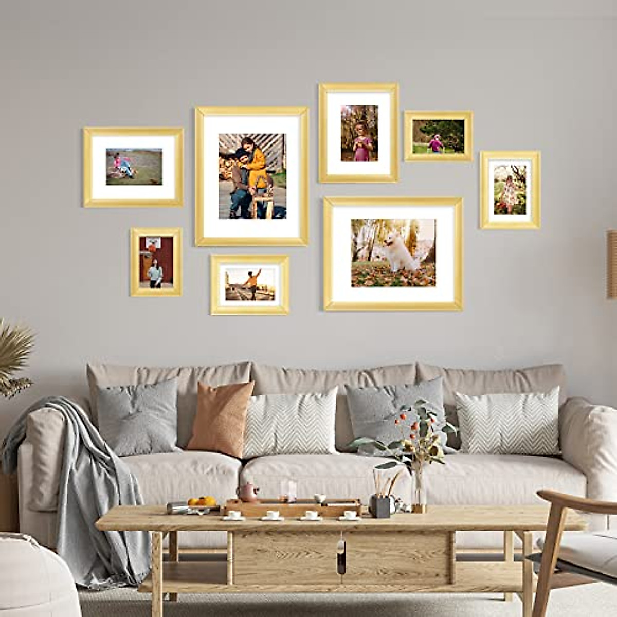 KSROECUD 11 x 14 Picture Frame Set of 2 with High Definition Plexiglass, 11x14 Picture Frame with mat for 8x10 for Wall Mounting, Gold