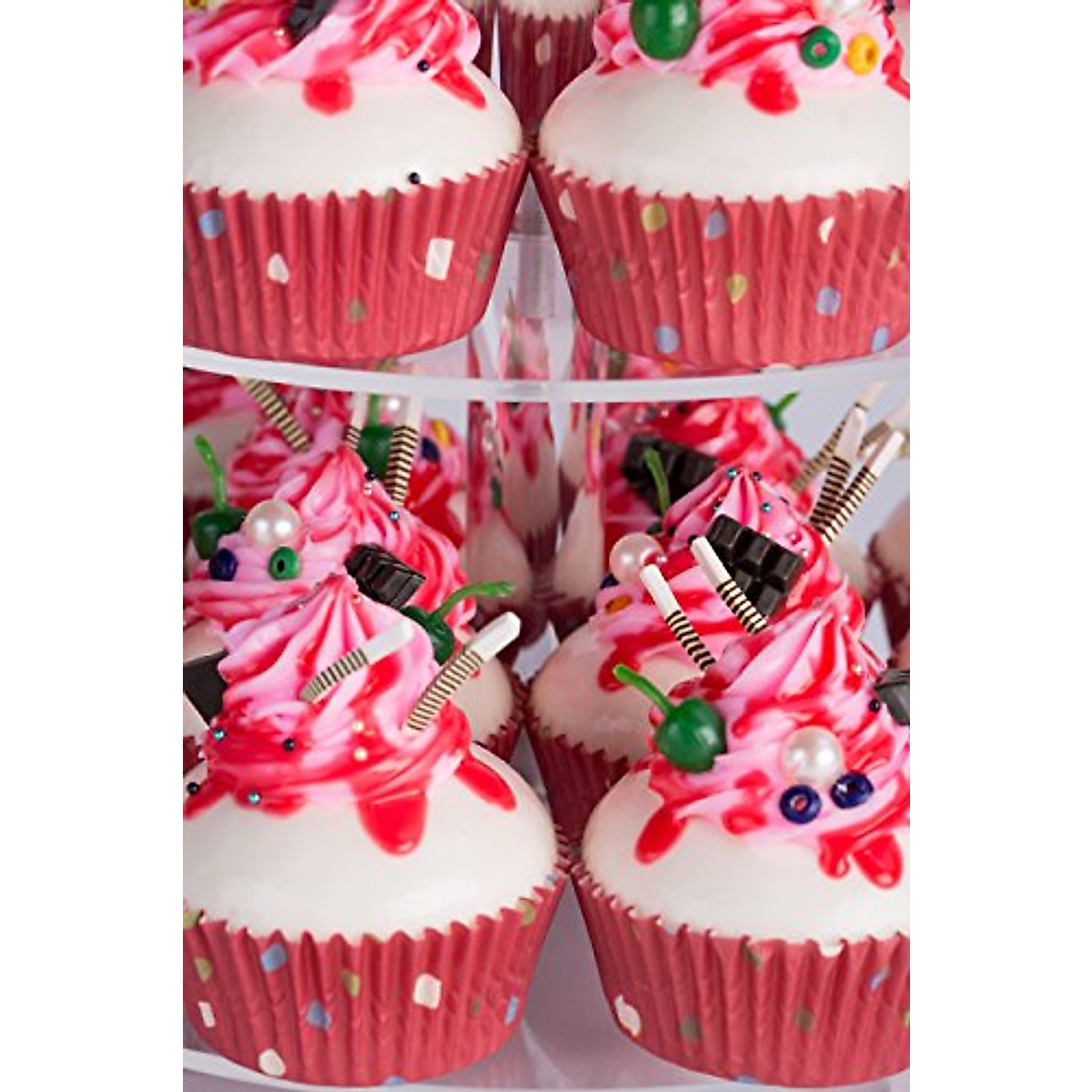 YestBuy 3 Tier Round Cupcake Stand with Base, Acrylic Cake Stand, Cupcake Tower Stand, Premium Cupcake Holder for 28 Cupcakes, Display for Pastry Wedding Birthday Party (4" Between 2 Layers)