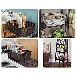 Sterilite Short Weave Wicker Pattern Storage Container Basket, Gray (18 Pack)