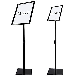 Adjustable Heavy Duty Pedestal Sign Holder Poster Stand - 8.5x11 Inch Vertical & Horizontal Sign Stand Displayed Poster Holder - Steel Square Base Sign Stands for Display, Advertisement & Outdoor Sign
