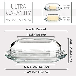 Large Glass Butter Dish with Lid, 2-Piece Classic Vintage Design Large Butter Saver, Covers and Holds a Standard Stick of Butter Dimensions, Dishwasher Safe