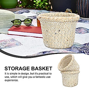 Zerodeko 2pcs Woven Waste Basket Seagrass Wicker Storage Organizer Basket Small Trash Can Desktop Trash Can Garbage Can Laundry Hamper Basket