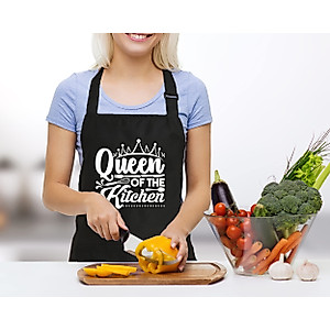 OzosKeiw Cooking Aprons for Women with Pockets, Funny Queen of the Kitchen Apron, Grilling BBQ Chef gifts for Mother Mom Wife