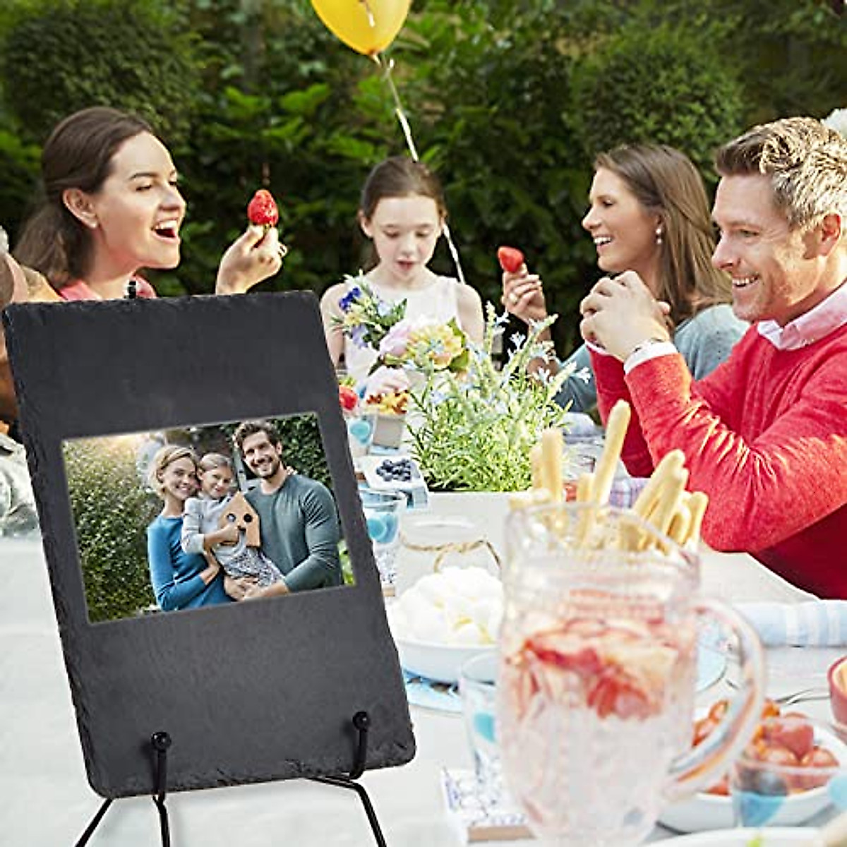 MAPRIAL 12 x 10 In 4 Pack Slate Cheese Boards, Black Stone Plates Charcuterie Boards Gourmet Serving Tray Cheese Platter Display Chalkboard with Soapstone Chalk for Sushi, Party, Gift, Meat, Appetizer