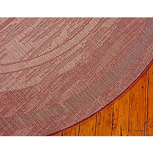 Unique Loom Autumn Collection Modern Contemporary Casual Abstract Area Rug, Round 3' 3 x 3' 3, Terracotta/Burgundy Border