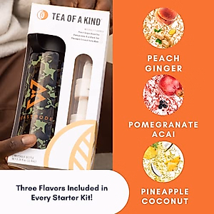 Tea of a Kind TOAK Reusable Water Bottle Starter Kit - Includes 3 Caps to Mix With Your Water, Portable Flavor Caps (Orange Bottle)