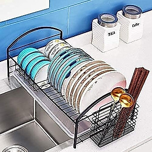Plate Rack Dish Drainer Rack Rust Proof Stainless Steel Organization Shelf Kitchen Drainer Utensil Holder with Drain Board Pan Plate Holder (Color : Black, Size : 48.5x26x19cm)