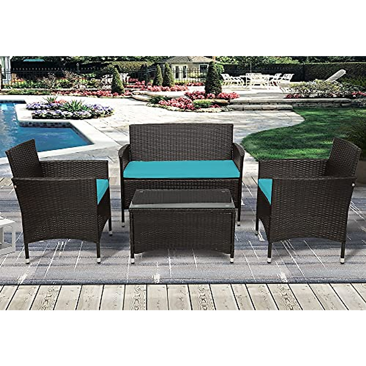 SAWQF Outdoor Furniture Set 4 Piece Rattan Sofa Seating Group with Cushions for Garden Patio Terrace 2 Colors (Color : E)