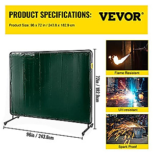 Vevor Welding Screen with Frame 8' x 6', Welding Curtain with 4 Wheels, Welding Protection Screen Green Flame-Resistant Vinyl, Portable Light-Proof Professional : Tools & Home Improvement