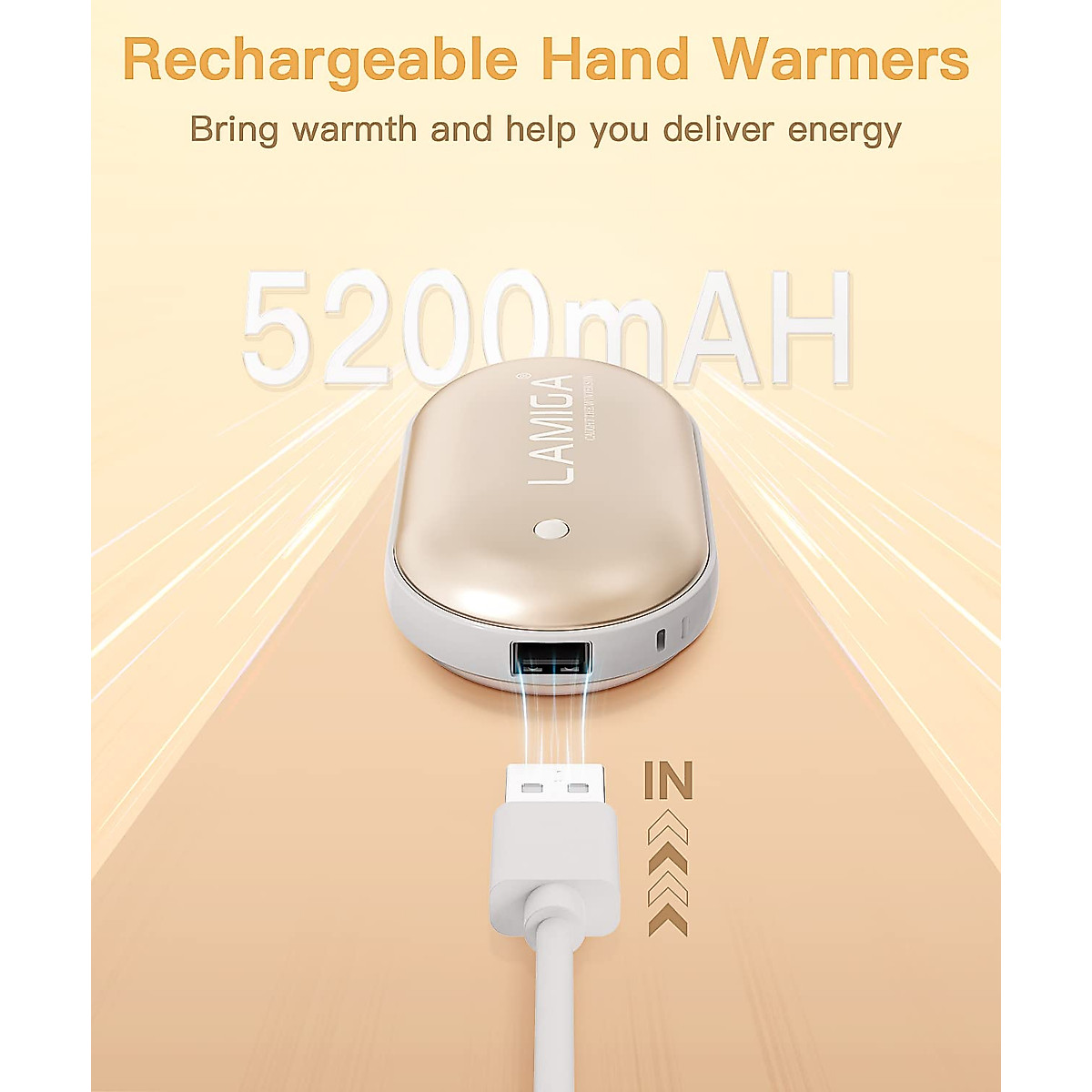 LAMIGA Hand Warmers Rechargeable,Electric Hand Warmer Reusable,5200mAh Portable Powerbank,Hot Hand Pocket Heater for Outdoor Camping and Hunting,The Best Gift for Winter.
