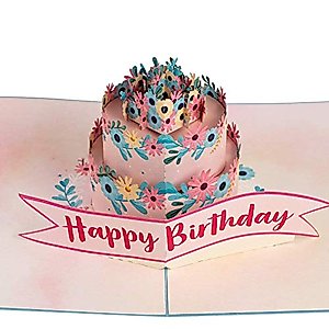 TRUANCE Pop Up Happy Birthday Card Unique 3D Cake and Flower For Mom Daughter Dad Sister and Friend, Birthday Card for Wife Husband Birthday Card With Blank Note
