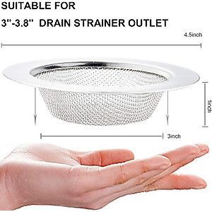 LASSHSWA 2 PCS Kitchen Sink Strainer Stainless Steel, Kitchen Sink Drain Strainer， Sink Strainers with Large Wide Rim 4.5" Diameter for Kitchen Sinks