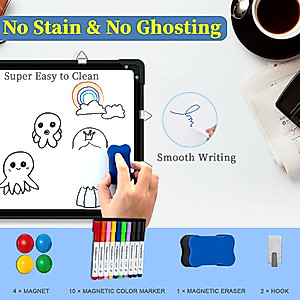 Weekly White Board, Small Dry Erase Board 16"X12", Double-Sided Magnetic Calendar Whiteboard Planner, Portable Dry Erase Calendar for Wall and Desktop with Fine Tip Markers, Magnets, Eraser (Black)