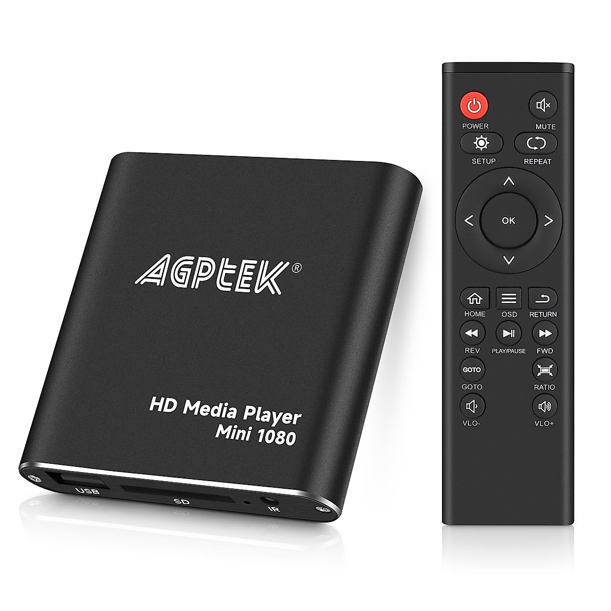 HDMI Media Player with One More Remote Control, Black Mini 1080p Full-HD Ultra HDMI Digital Media Player for -MKV/RM- HDD USB Drives and SD Cards