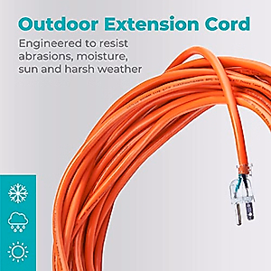 KMC 50ft 16AWG Outdoor Extension Cord, SJTW 16/3 Lighted Power Cord, Bright Orange, ETL Certified (50ft/15.24m)
