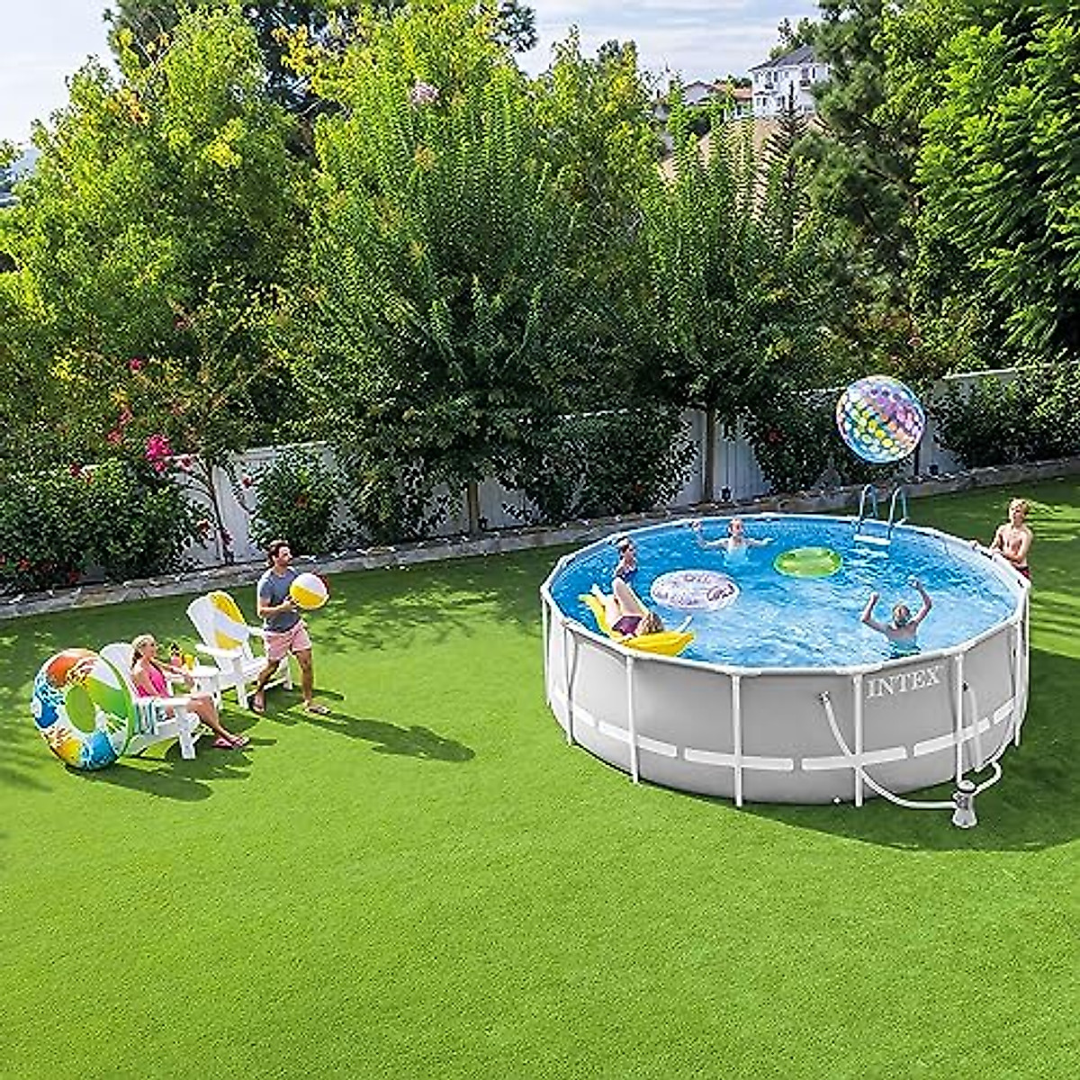 Intex 10 Feet Round Prism Metal Frame Above Ground Outdoor Backyard Swimming Family Pool for Kids and Adults ages 6 and Up, Gray
