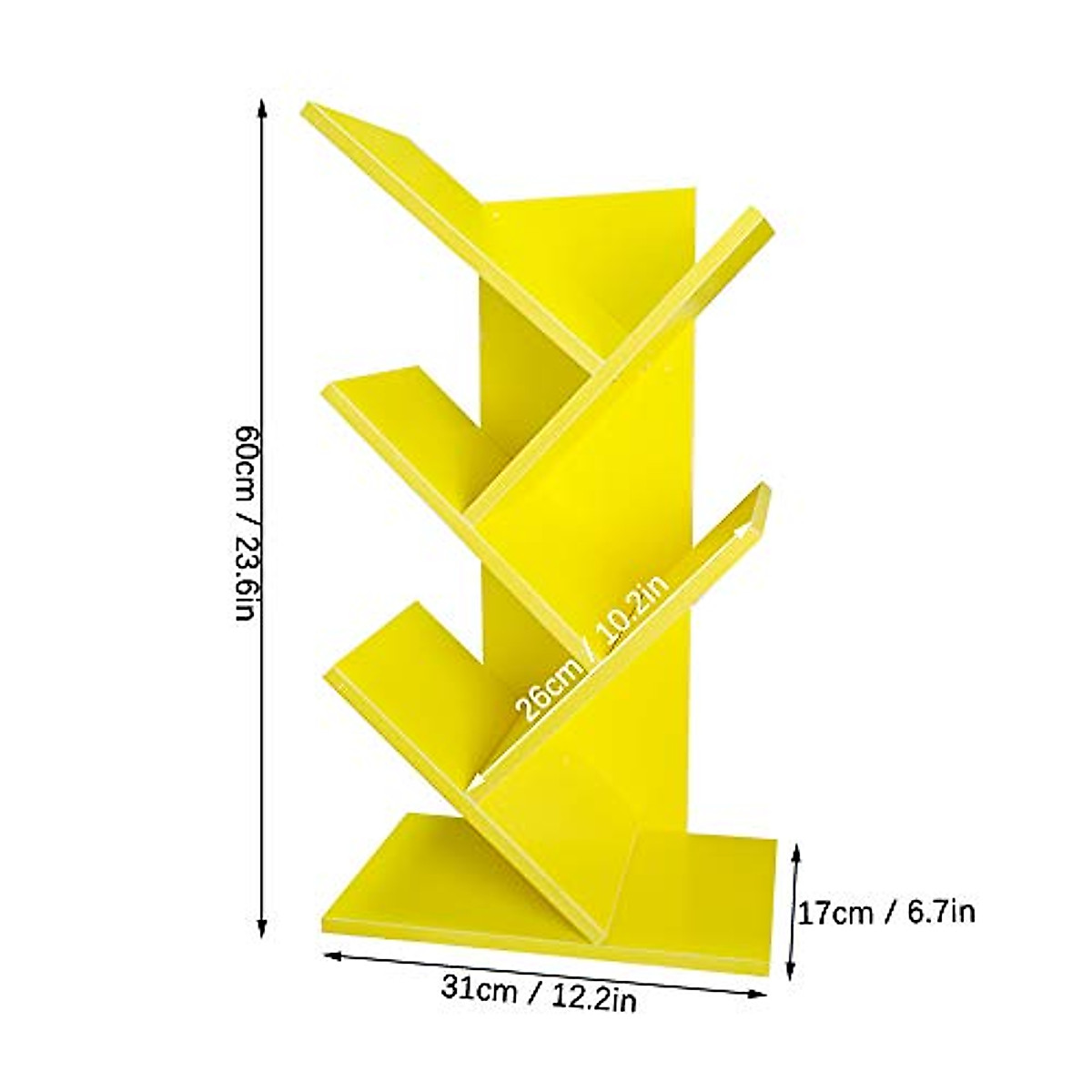 QUMENEY Tree Bookshelf, 5 Shelf Display Bookcase,Tree Bookcase for Books/CDs/Albums/Files Holder, Free Standing Book Shelves Organizer for Office，Bedroom, Living Room (Yellow)