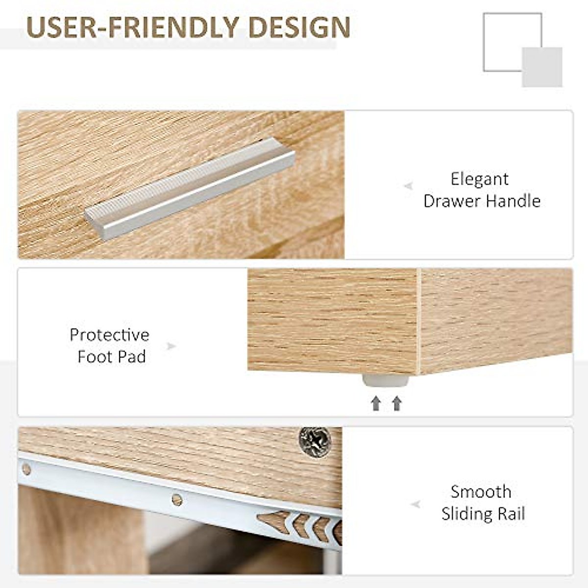 HOMCOM Rotating Computer Desk, 55" L-Shaped Desk, Corner Desk with Storage Shelves, Cabinet and Drawer for Home Office, Natural