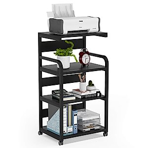 Tribesigns 4-Shelf Mobile Printer Stand with Storage Shelves, Large Modern Printer Cart Desk Machine Stand Storage Rack on Wheels for Home Office(Black)
