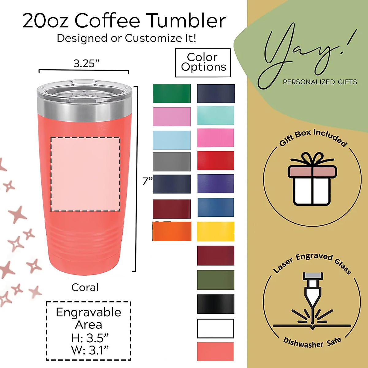 Personalized Tumbler with Your Text or Logo, Custom Stainless Steel Travel Mugs, Engraved Coffee Mugs with Lid, Double Wall Insulated, Personalized Bulk Pack, Christmas Birthday Gifts (20oz, 12 count)