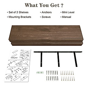 FALANZATH Floating Shelves Wall Mounted Set of 2, Rustic Wood Wall Storage Shelves for Bedroom, Living Room, Bathroom, Kitchen, Office (36 inch, Carbonized Black)