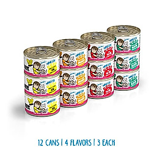 Weruva Best Feline Friend (B.F.F.), Batch 'O Besties Variety Pack, Wet Cat Food, 3oz Can (Pack of 12)