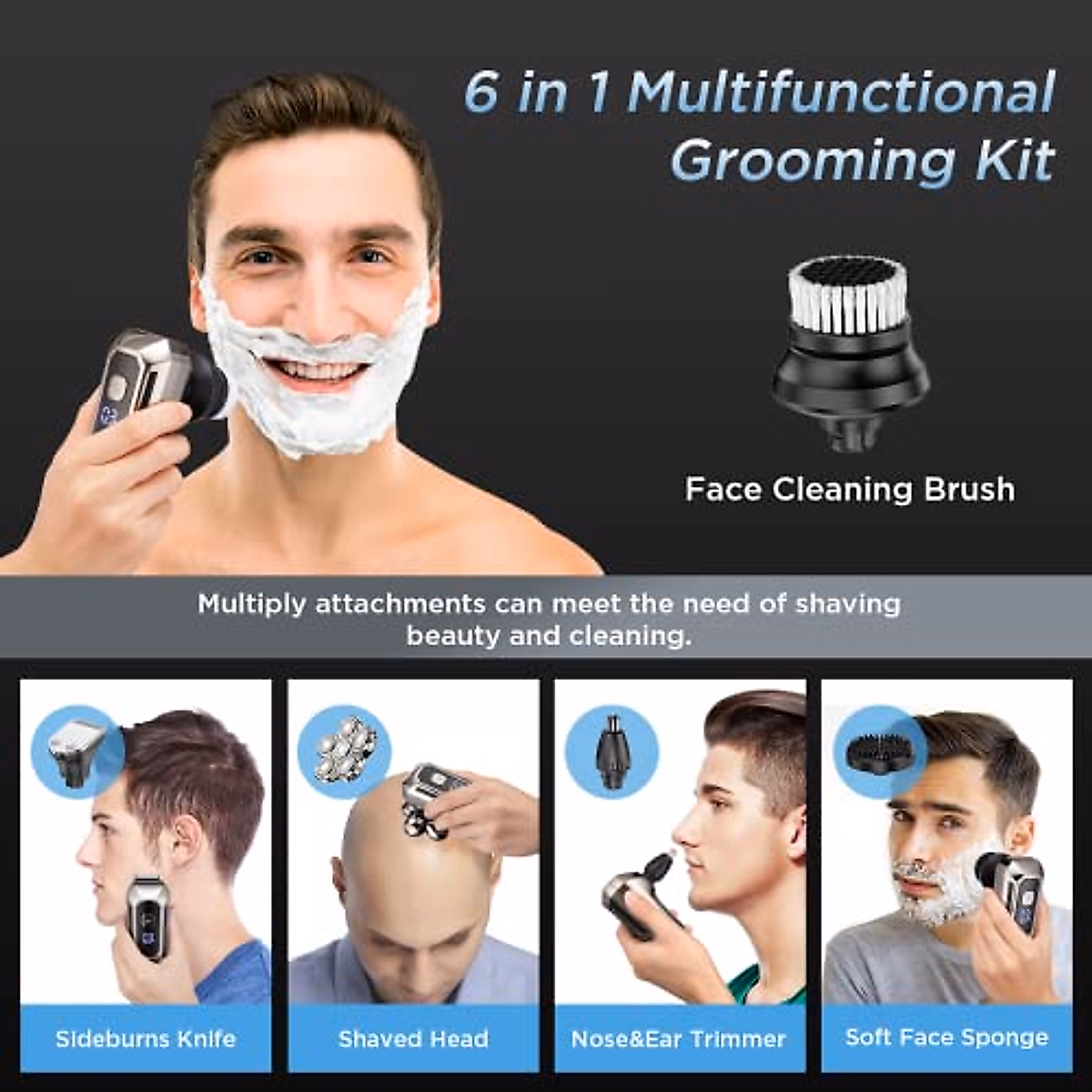 Head Shaver for Bald Men BABONIR Electric Razor 6D Floating Head LED Display IPX7 Waterproof 6-in-1 Wet and Dry Freedom Grooming Kit Hair Clipper Beard Trimmer Father’s Gift