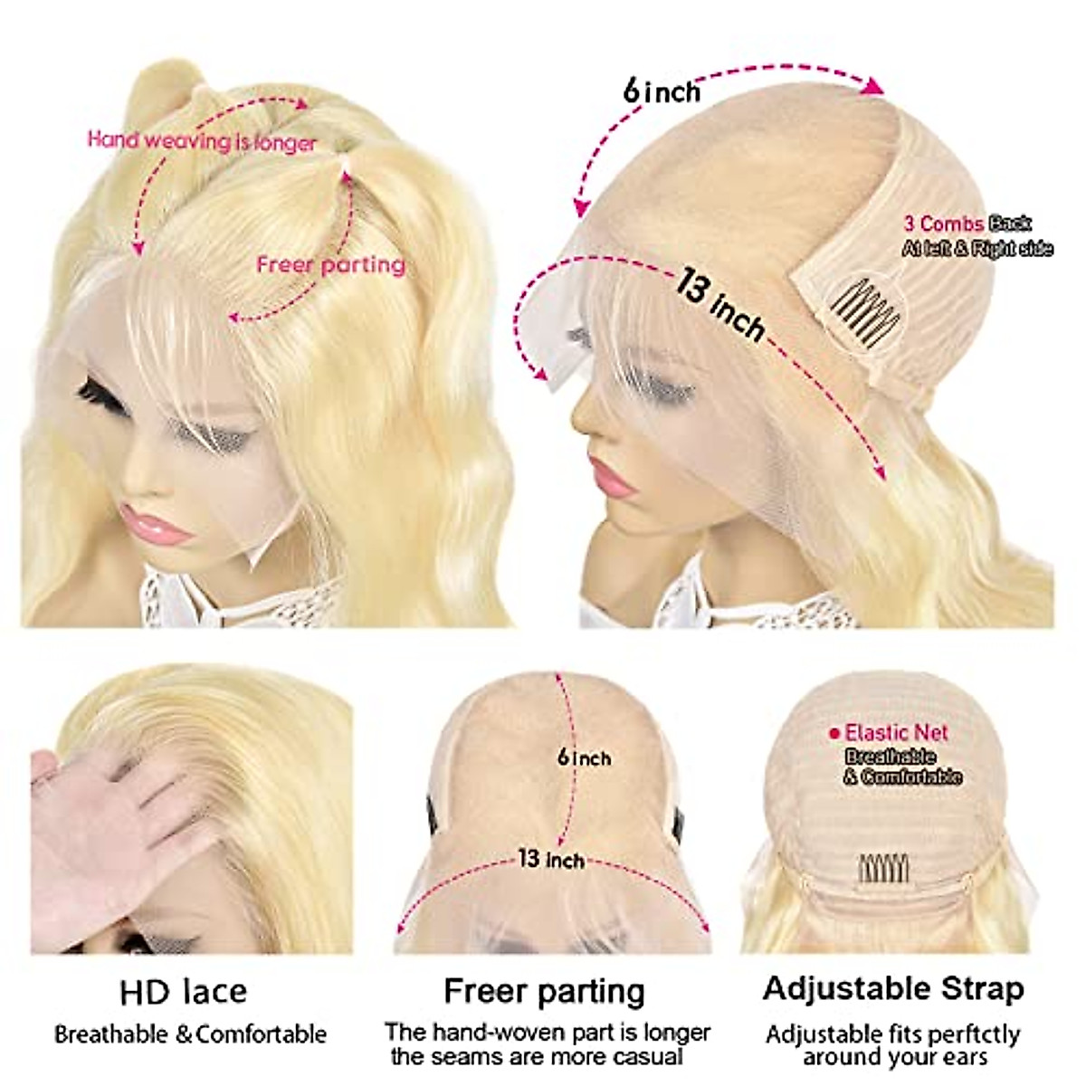 Alielaine Blonde Lace Front Wig Human Hair 13x6 Body Wave Wigs Frontal for Women (18 inch)