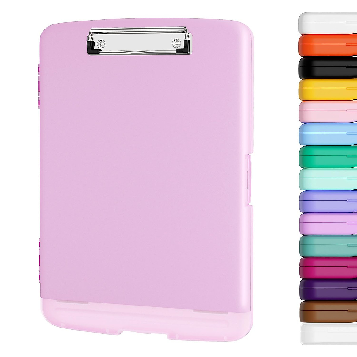 Piasoenc Clipboard with Storage, 8.5 x 11 Organization Box with Pen Holder and A4 Legal Paper Folder, Heavy Duty Plastic, Folio & Side-Opening, Low Profile Clip, for Teachers, Lawers, Deep Pink