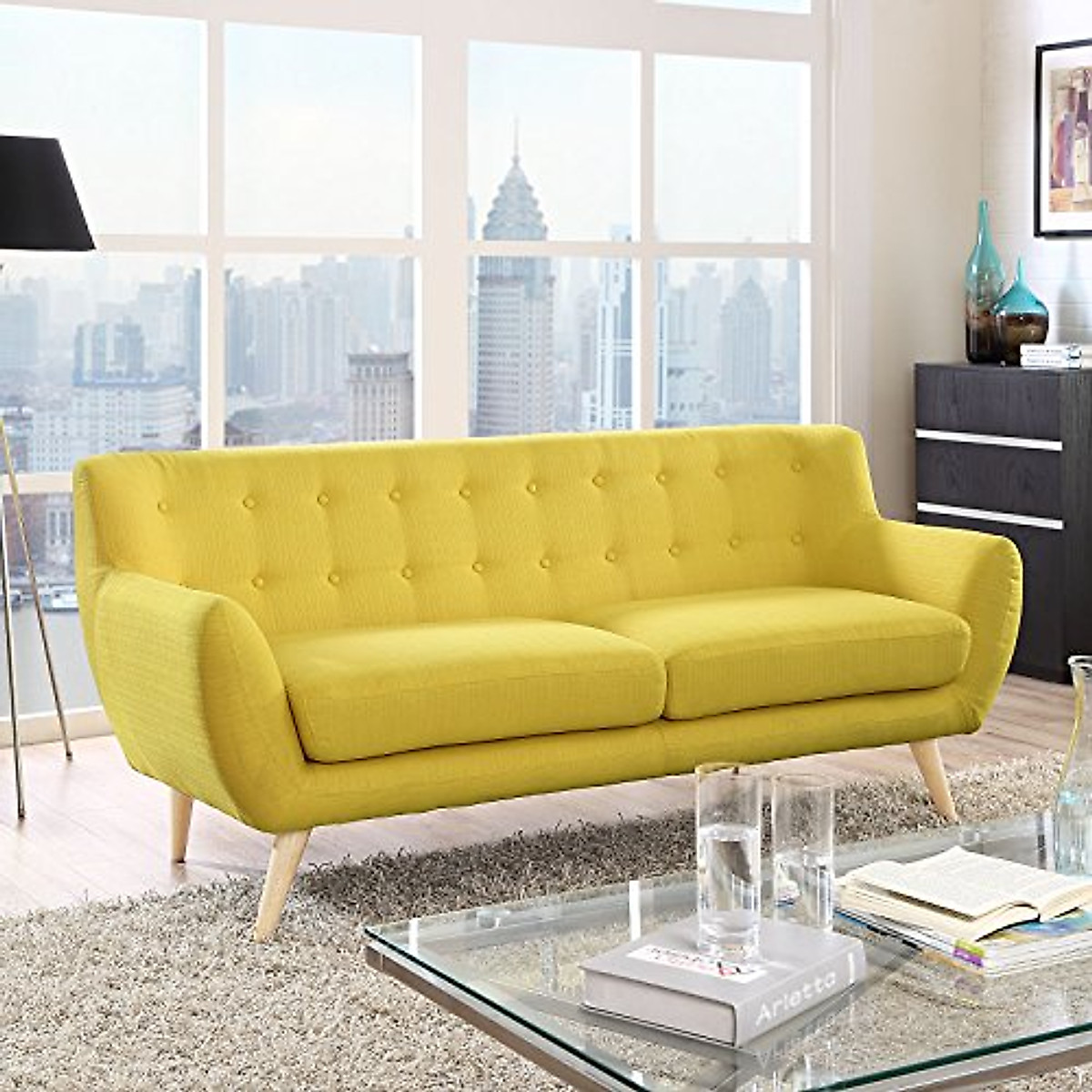 Modway Remark Mid-Century Modern Sofa With Upholstered Fabric In Sunny