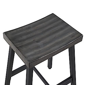 OUllUO Black Gray Bar Stools Set of 2, Backless Saddle Barstools, 25" Counter Height Bar Stools, Gray Solid Wood Counter Stools with Metal Frame for Kitchen Island, 521P-BGWD