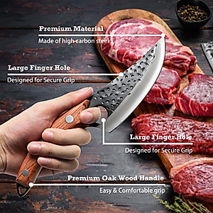 SmileBear Butcher Knife Hand Forged Boning Knife with Sheath Viking Knife Japanese Knife, High Carbon Steel Fillet Chef Knife Meat Cleaver Knife for Kitchen Camping, BBQ
