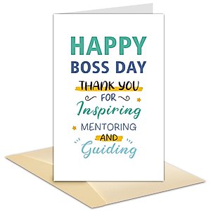Happy Boss Day Thank You Card, Thank You Card From Employee Staff, Thanks for You Inspiring Mentoring And Guiding