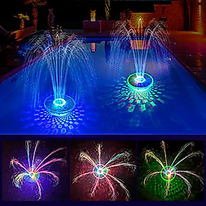 FineBud Solar Pool Fountain with Underwater Lights,6 Lighting Modes Floating Pool Fountain for Above Ground Pool,Waterproof Outdoor Solar Water Fountain Pump,Pool Sprinkler Fountain for Bird Bath,Pond