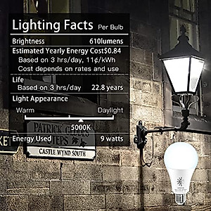 Gonhom 2 Pack Dusk to Dawn Light Bulbs Outdoor, 5000K-Daylight, 720LM, 9W(60W Equivalent) A19 E26 Automatic On/Off LED Light Bulbs, Dusk to Dawn LED Outdoor Lighting for Porch Garage Patio