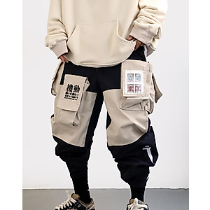 Niepce Inc Japanese Streetwear Black Men's Cargo Pants (Black-p8, M)