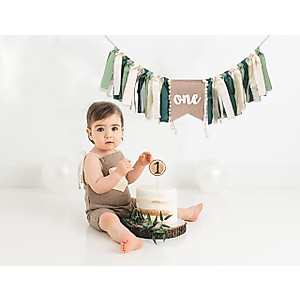 Wild One Highchair Banner, Jungle Highchair Banner, Safari Birthday，high Chair Banner First Birthday Boy，one High Chair Banner Boy Party Decorations（green）