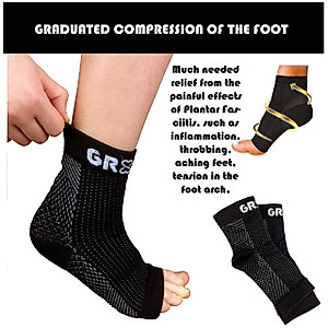 gr8ful® Plantar Fasciitis Socks | Support Sleeves with 24/7 Compression & Treatment for Foot Arch, Heel, Fascia & Achilles Tendonitis, Men/Women, Pain Relief Night Splint Sock | 1 pair | Black L/XL