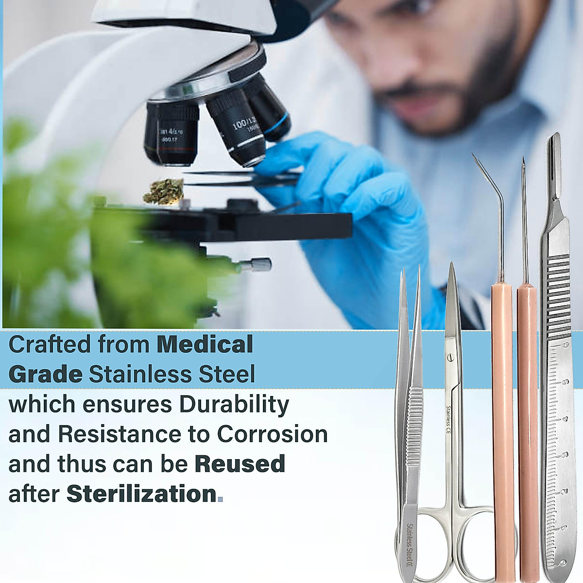 A2ZScilab Plant Study & Plant Research Kit, 17 PC - Botany Dissection kit for Lab and Field Study - Stainless Steel Scissors Forceps Scalpel Handle Glass Dropper + FREE Sharp Blades & Ruler in a Case