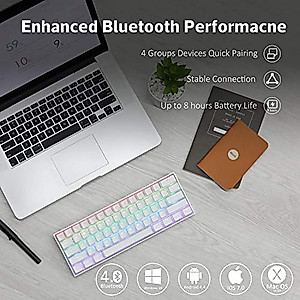 Anne PRO 2D, 60% Wired/Wireless Mechanical Keyboard (Gateron Brown Switch/White Case) - Full Keys Programmable - True RGB Backlit - Tap Arrow Keys - Double Shot PBT Keycaps - NKRO - 1900mAh Battery