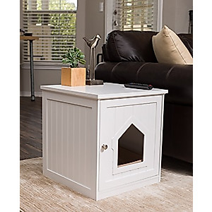BIRDROCK Home Decorative Cat House & Side Table - Cat Home Nightstand - Indoor Pet Crate - Litter Box Enclosure - Hooded Hidden Pet Box - Cats Furniture Cabinet - Kitty Washroom - White