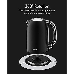 Longdeem Fast-Boil Electric Tea Kettle, 1.7L Stainless-Steel Water Heater, 1500W, Cordless Matte Black Design with LED, Auto-Shutoff & Anti-Dry Protection