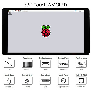 waveshare 5.5inch HDMI AMOLED Display 1080x1920 Resolution Capacitive Touch Screen with Toughened Glass Cover 6H Hardness for Raspberry Pi 4B/3B+/3B/2B/Zero/Zero W and Jetson Nano,PC,Multi Systems