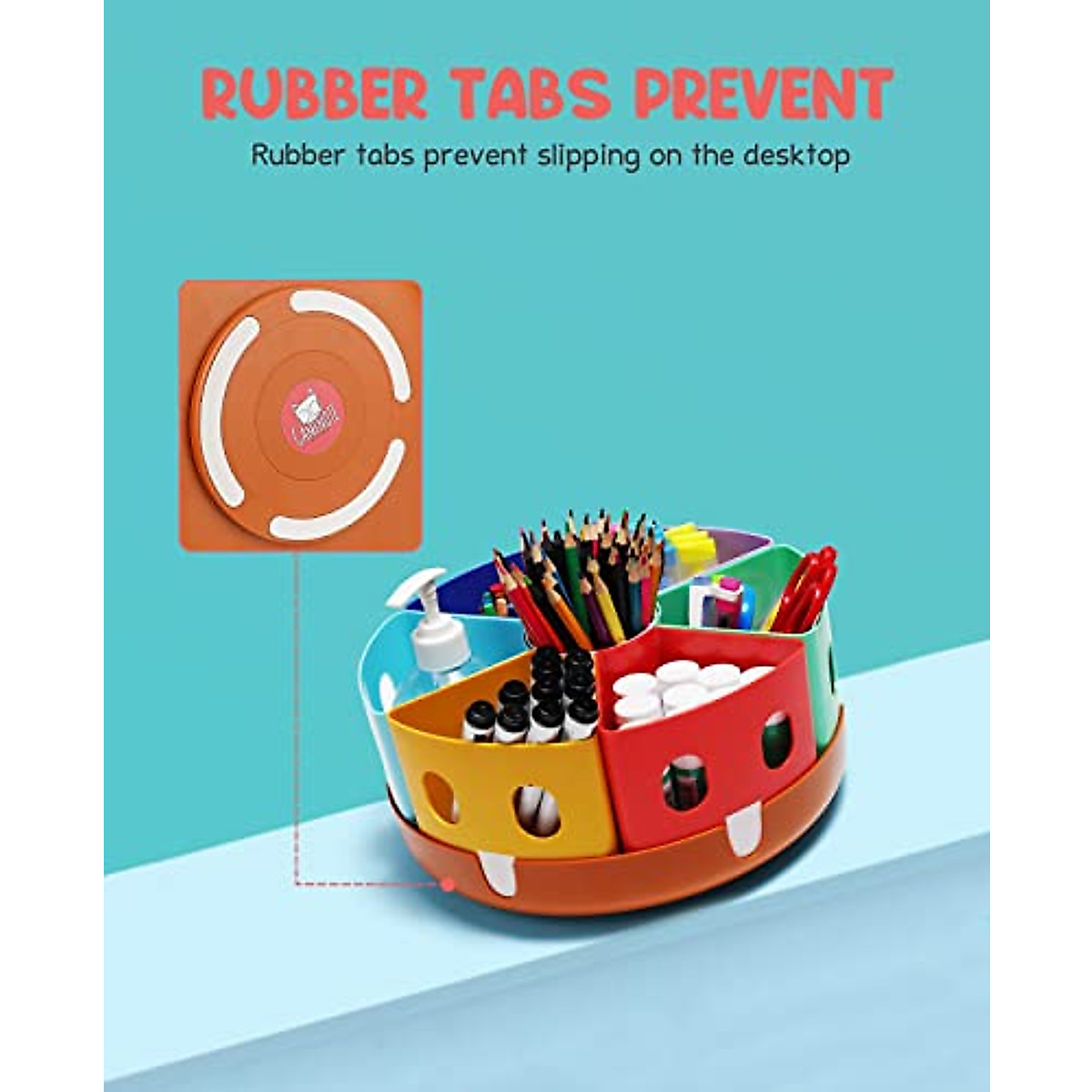 GAMENOTE Rotating Art Supply Organizer - Lazy Susan Office School Supplies for Kids Desk Organizers and Storage Homeschool Craft Caddy Classroom Organization (Large)