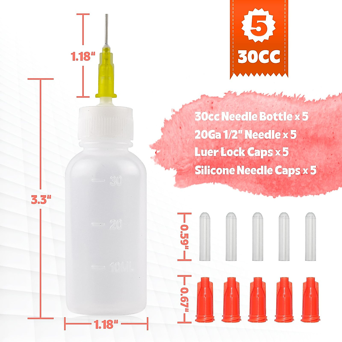 FJNATINH 30cc Needle Glue Bottle, Needle Tip Squeeze Bottle, Precision Tip Applicator Bottles, 5 Pack