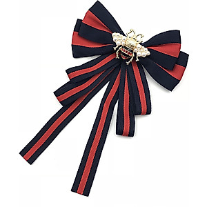 Fashion Red Ribbon Big Bowknot Brooch Pins 2018 For Woman Rhinestones Crystal Tie Collar Jewelry Accessories (Black)