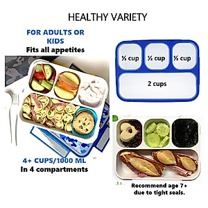 kinsho Camo Lunch-Box for Boys, Bento Box for Kids | Portion Containers for Snacks or School Lunches, BPA Free Boxes Meal Containers Loncheras Para Niños | Blue Camouflage 4 Compartments